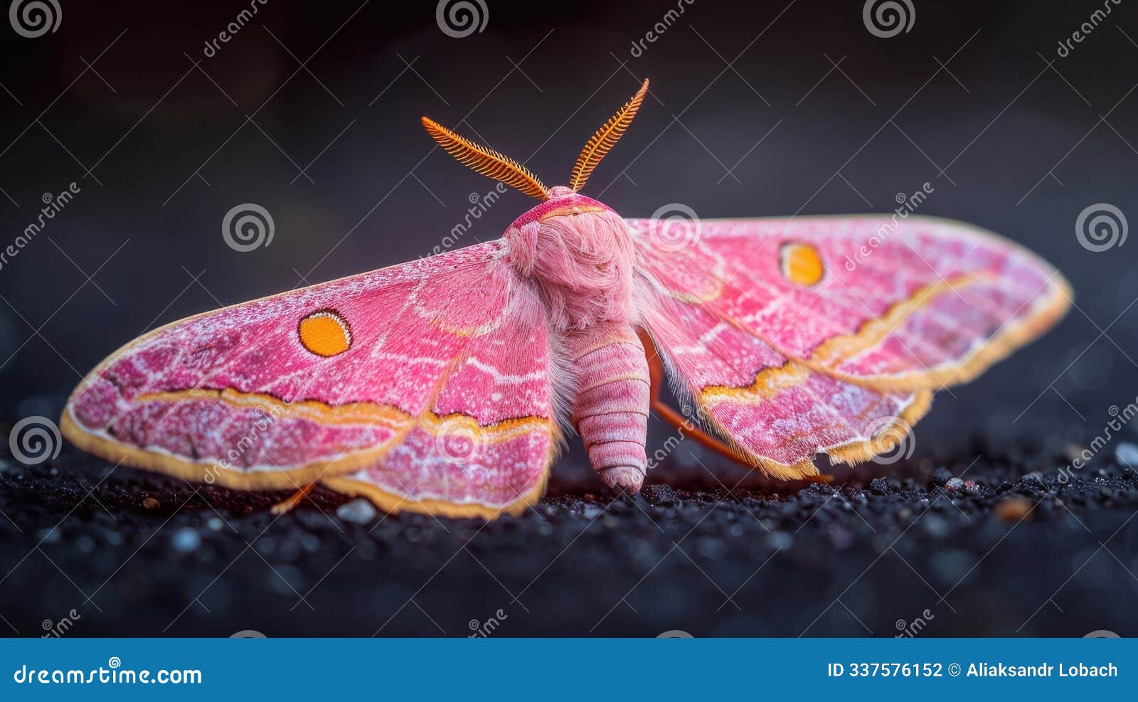 A Pink Maple Moth on a Black Isolated Background. Pink Moth on the ...