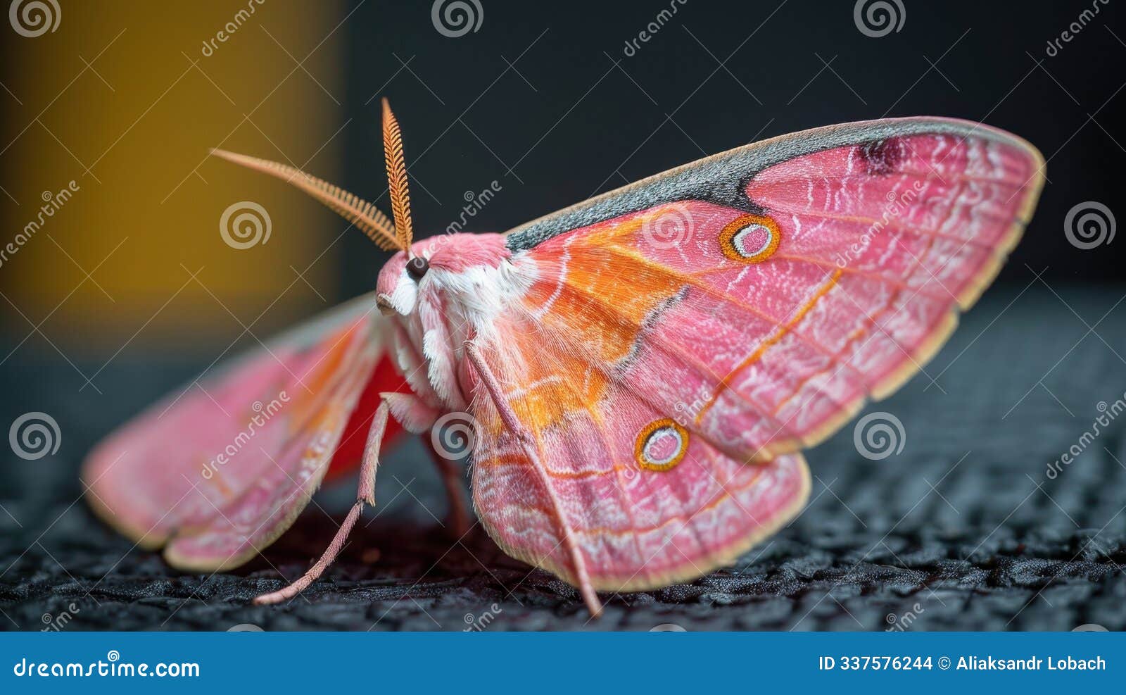 A Pink Maple Moth On A Black Isolated Background. Pink Moth On The ...