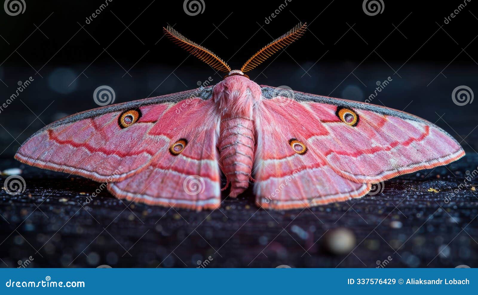 A Pink Maple Moth on a Black Isolated Background. Pink Moth on the ...