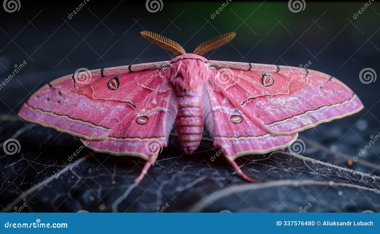 A Pink Maple Moth On A Black Isolated Background. Pink Moth On The ...
