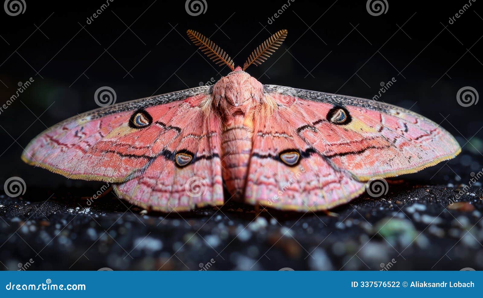 A Pink Maple Moth On A Black Isolated Background. Pink Moth On The ...