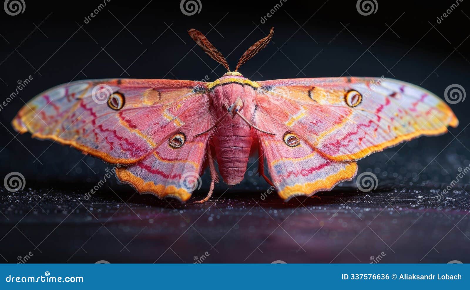 A Pink Maple Moth on a Black Isolated Background. Pink Moth on the ...
