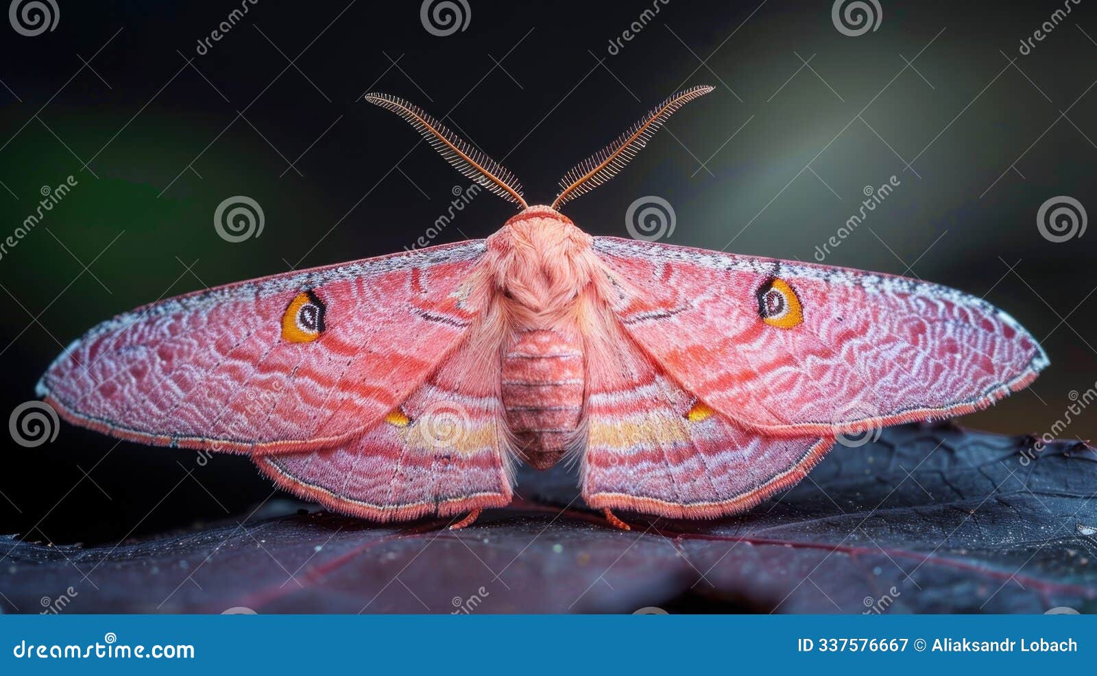 A Pink Maple Moth On A Black Isolated Background. Pink Moth On The ...