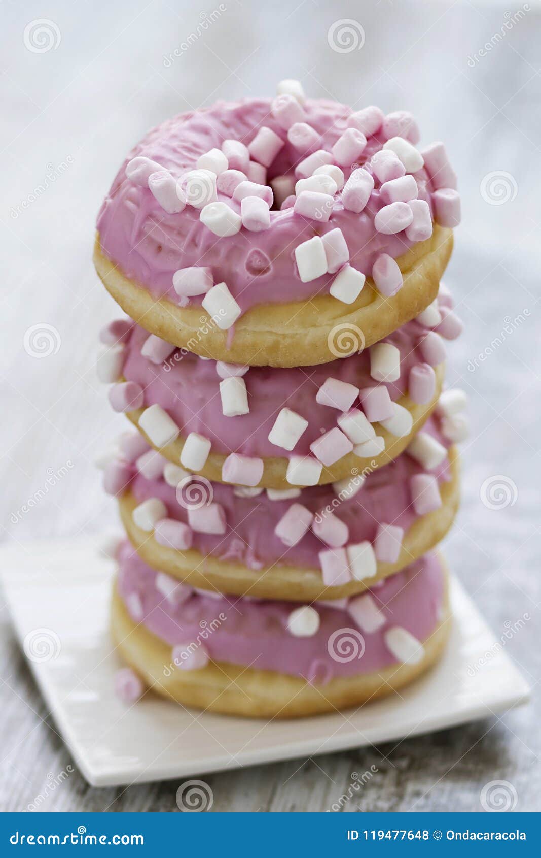 Pink marshmallow donuts stock photo. Image of icing - 119477648