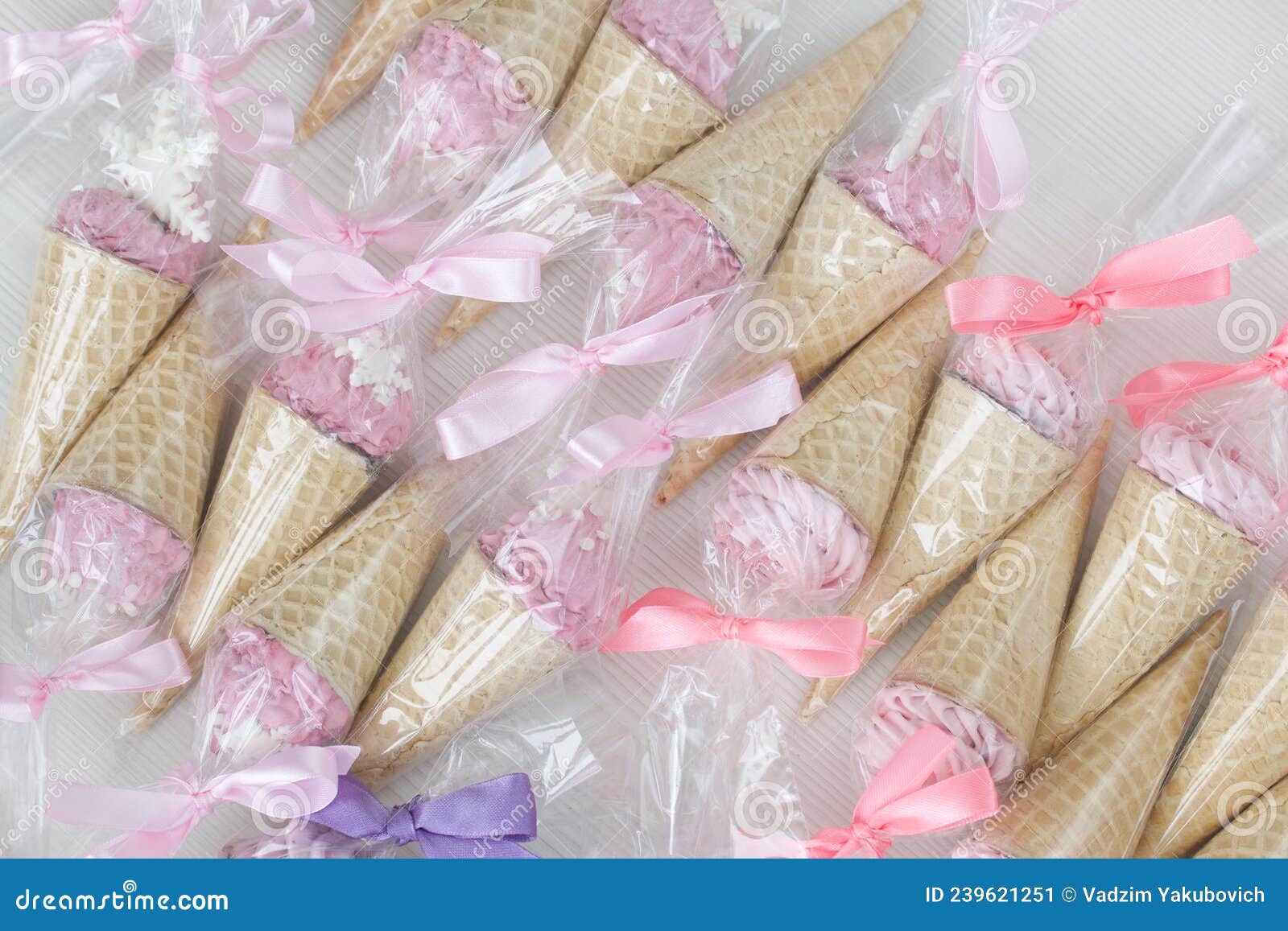 Pink Marshmallow in Waffle Cones. Packed in Sachets Stock Image - Image ...