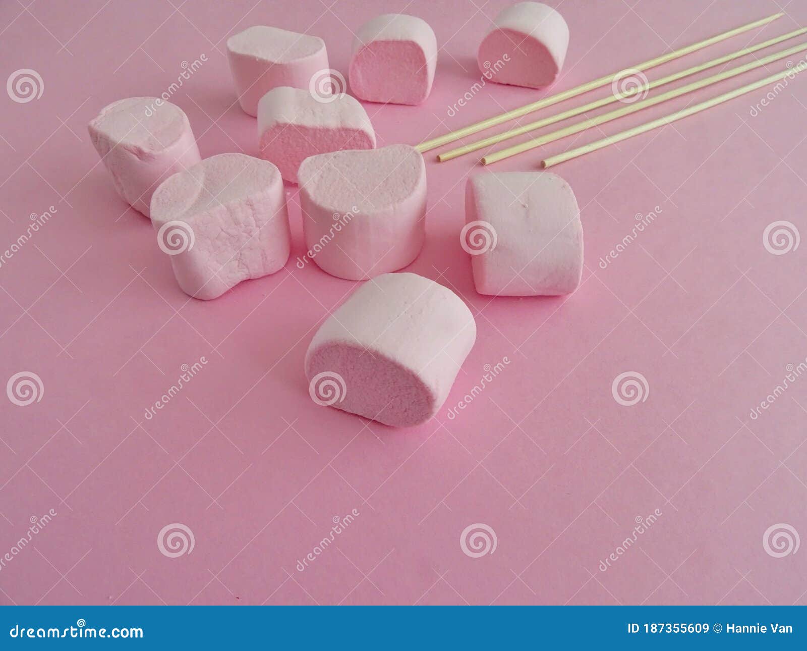 Pink marshmallows stock image. Image of sweet, wooden - 187355609