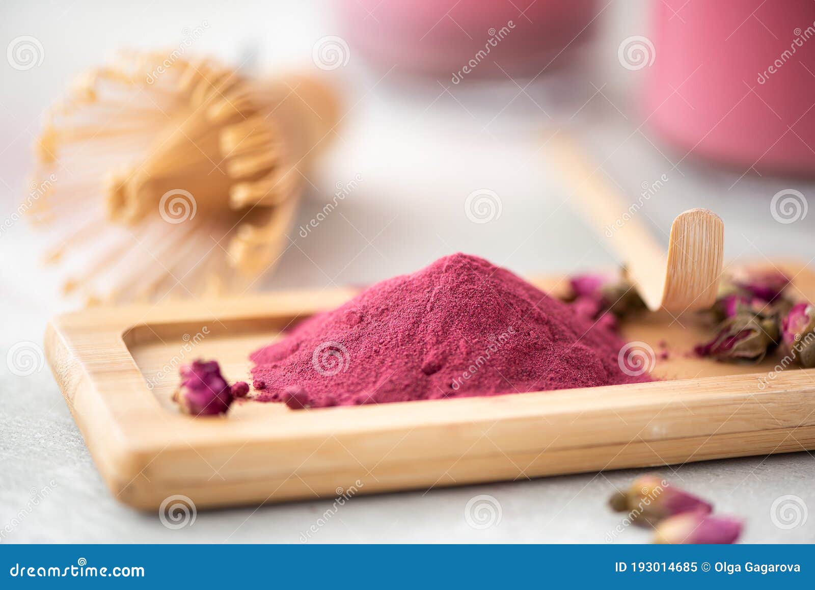 Pink Matcha Powder on Wooden Board Stock Image - Image of green ...