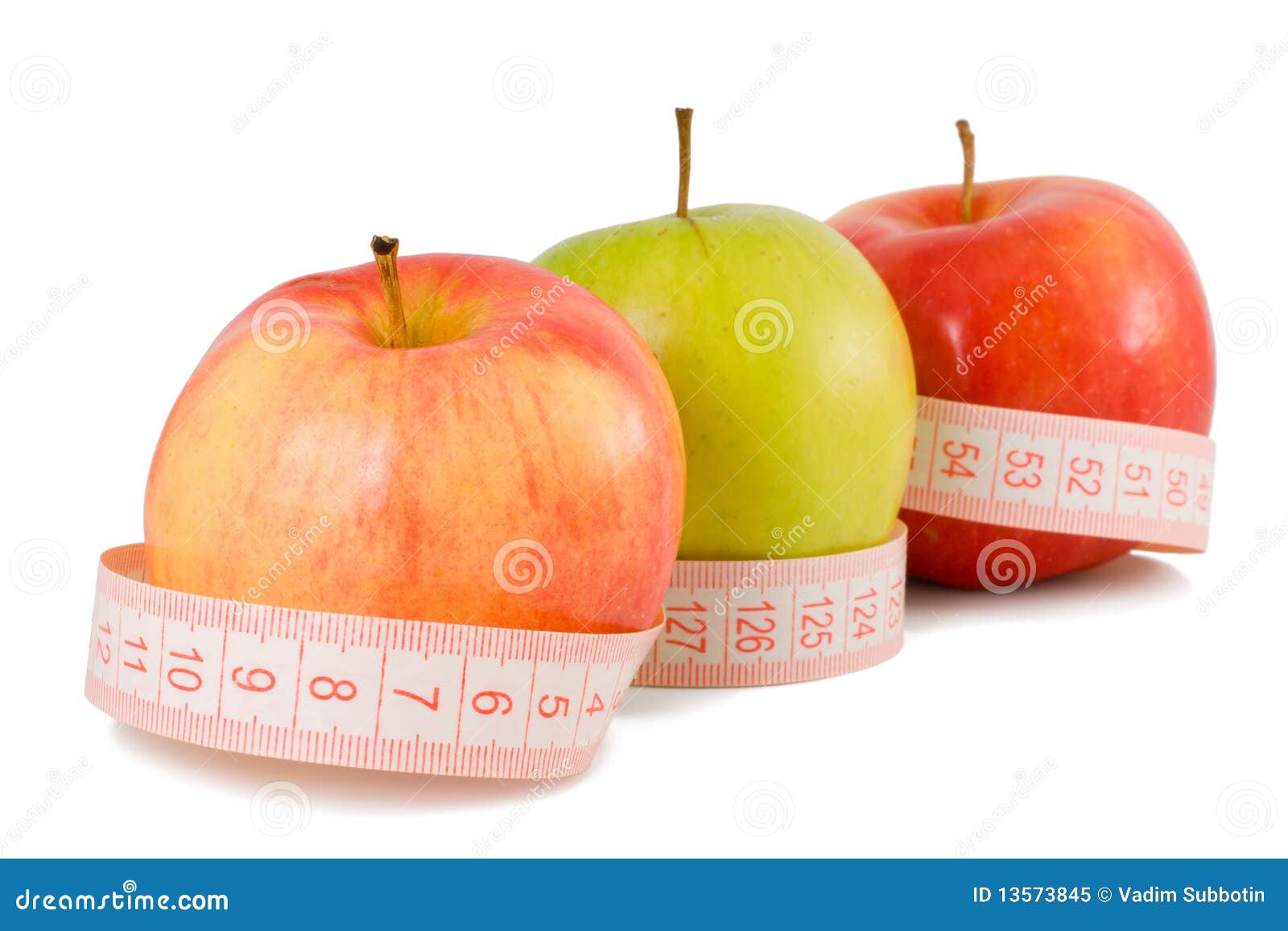 Pink Measuring Tape and Three Apples Stock Image - Image of fruit ...