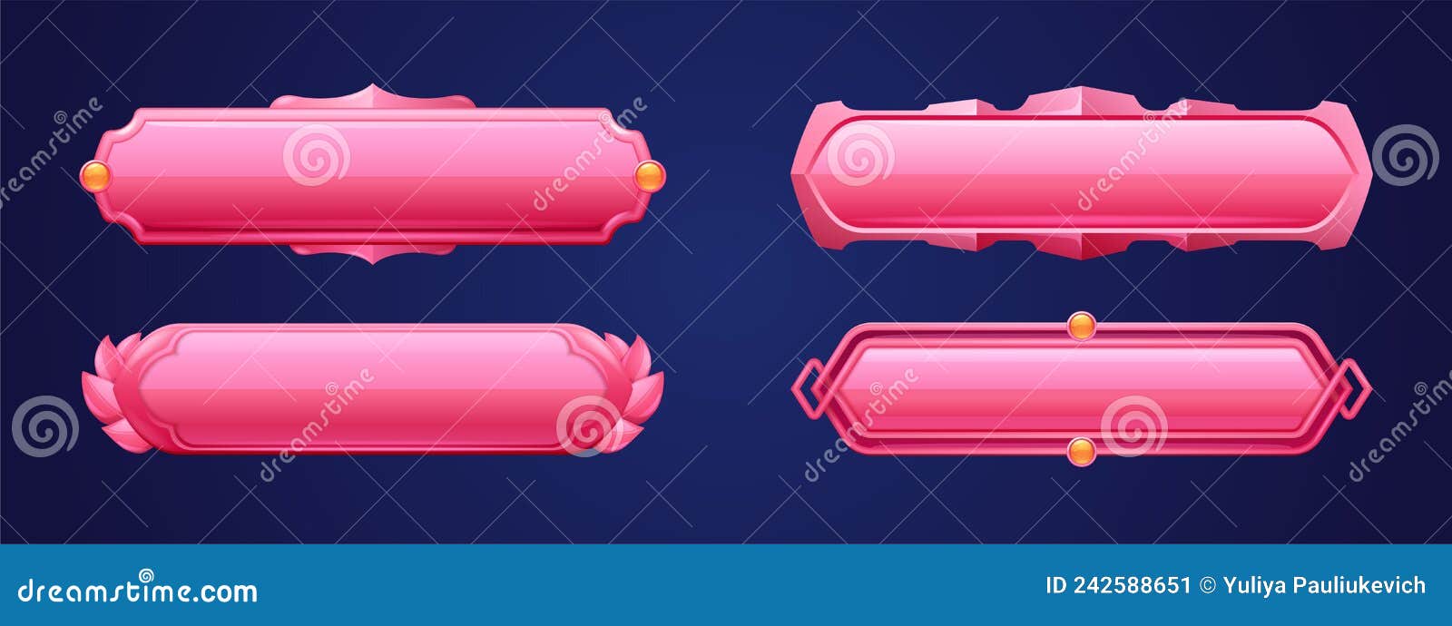 Pink Medieval Game Buttons, User Interface Menu Stock Vector ...