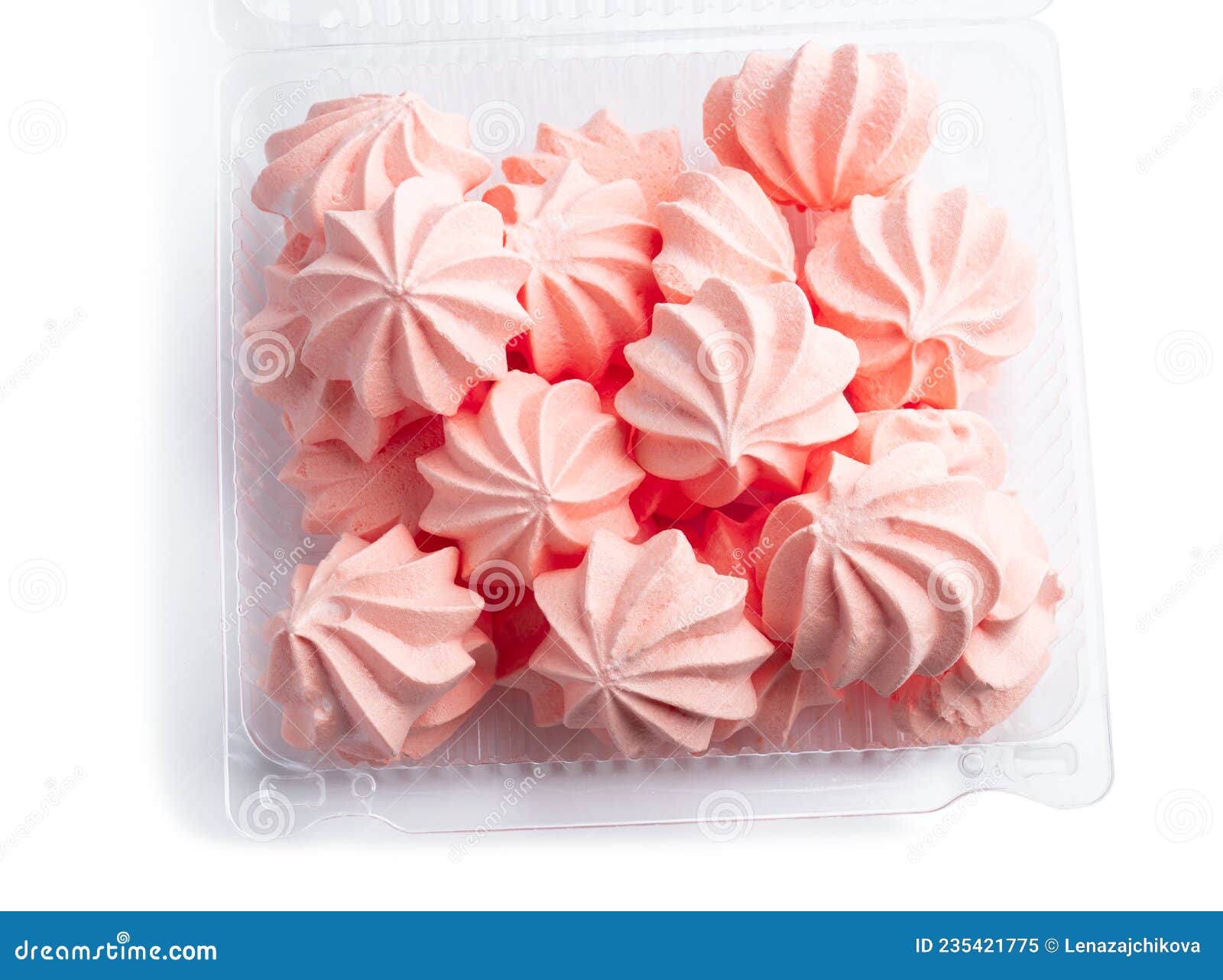 Pink Meringue in Plastic Container Isolated on White Background Stock ...