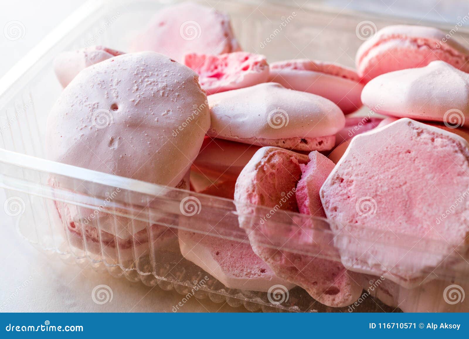Pink Meringues in Plastic Container / Box or Package. Stock Image ...