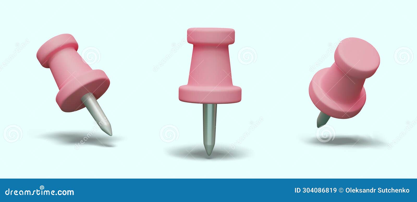 Pink Metal Push Pin With Plastic Top Realistic Device For Attaching Pieces Of Paper To Board
