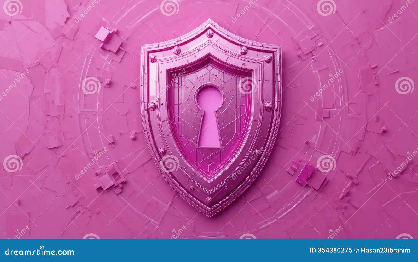 Pink Metallic Shield with Keyhole: Digital Security Concept ...