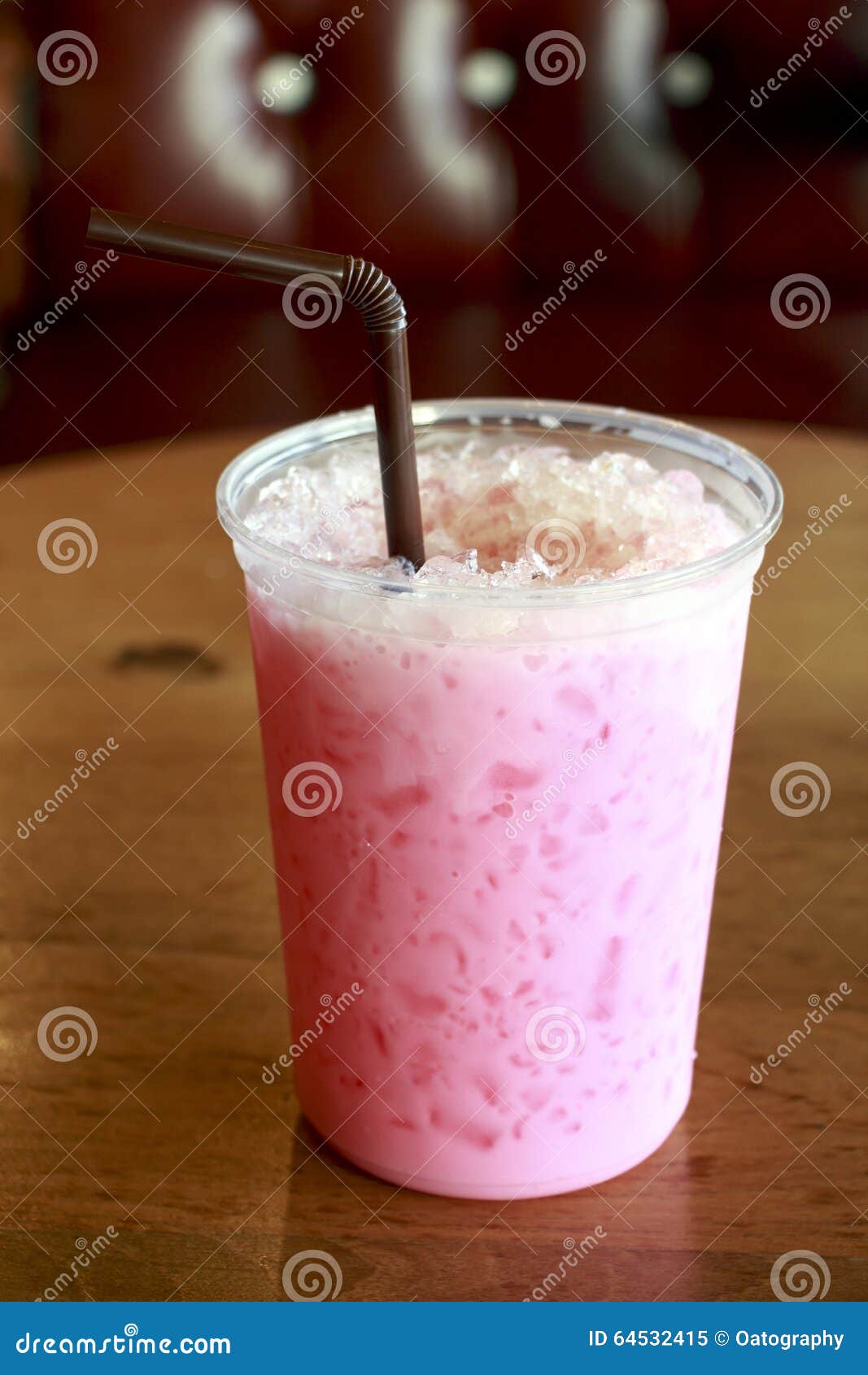 Pink milk in plastic glass stock image. Image of pink - 64532415