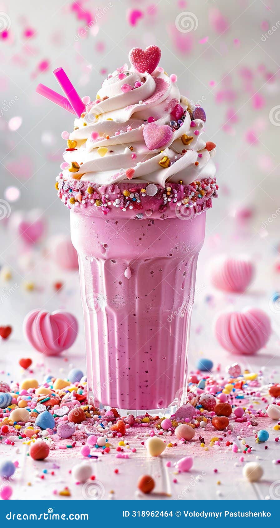 A Pink Milkshake with Sprinkles and Confetti Stock Photo - Image of ...
