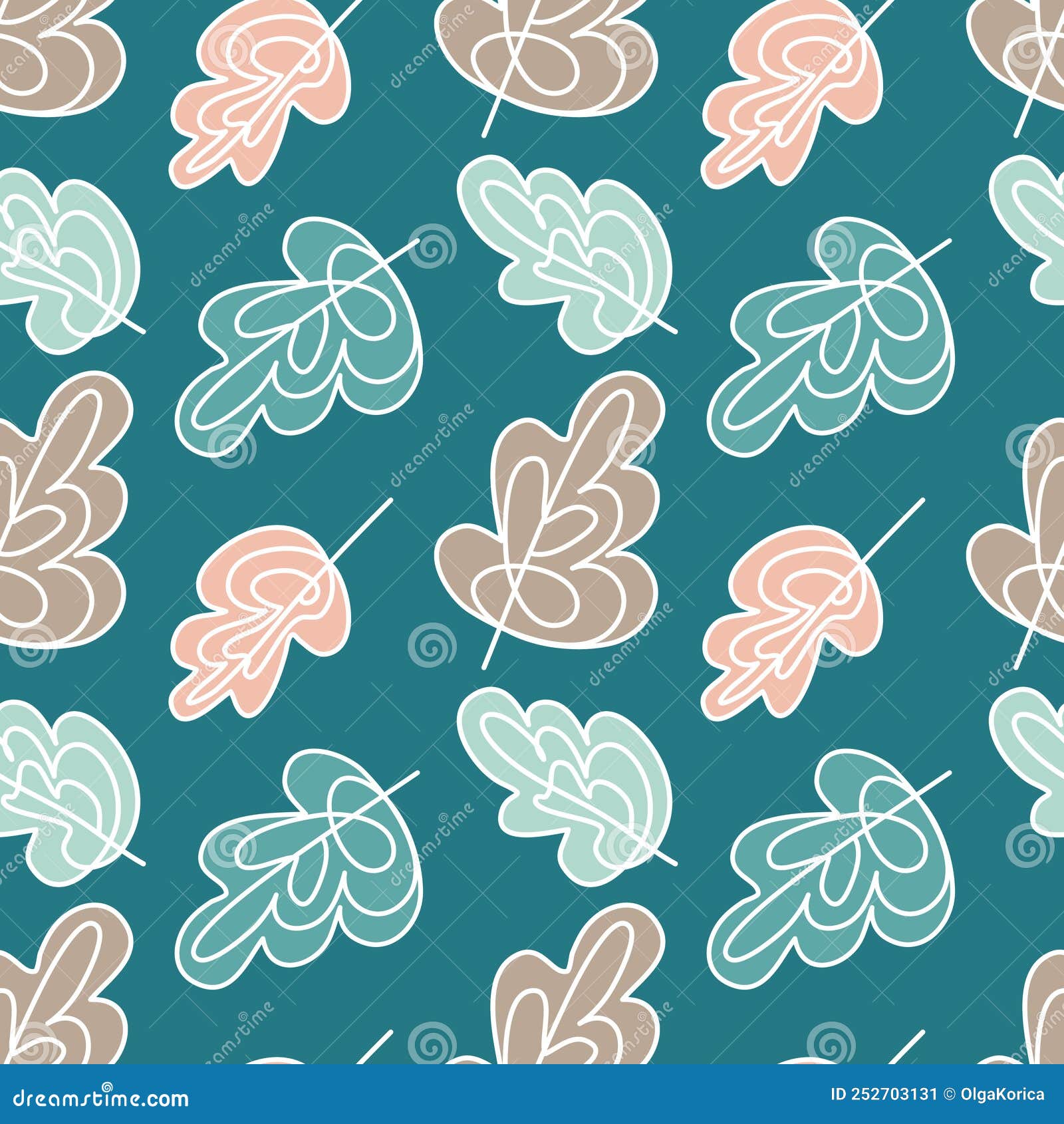 Pink Mint Green Autumn Leaf Seamless Pattern for Design Stock Vector ...