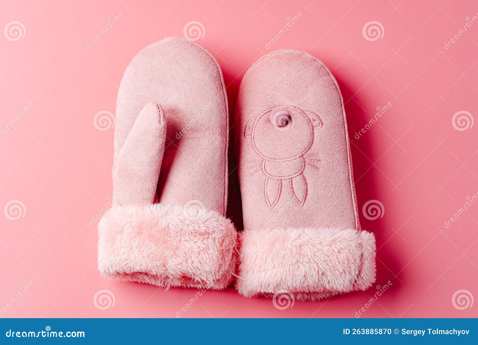 Pink Mittens Against Pink Background Studio Shot Top View Stock Photo ...
