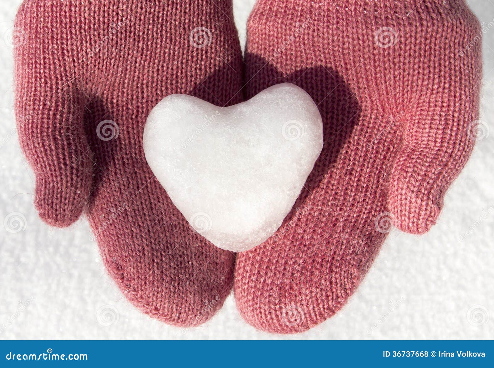 Pink Mittens with Snow Heart Stock Photo - Image of hand, happiness ...