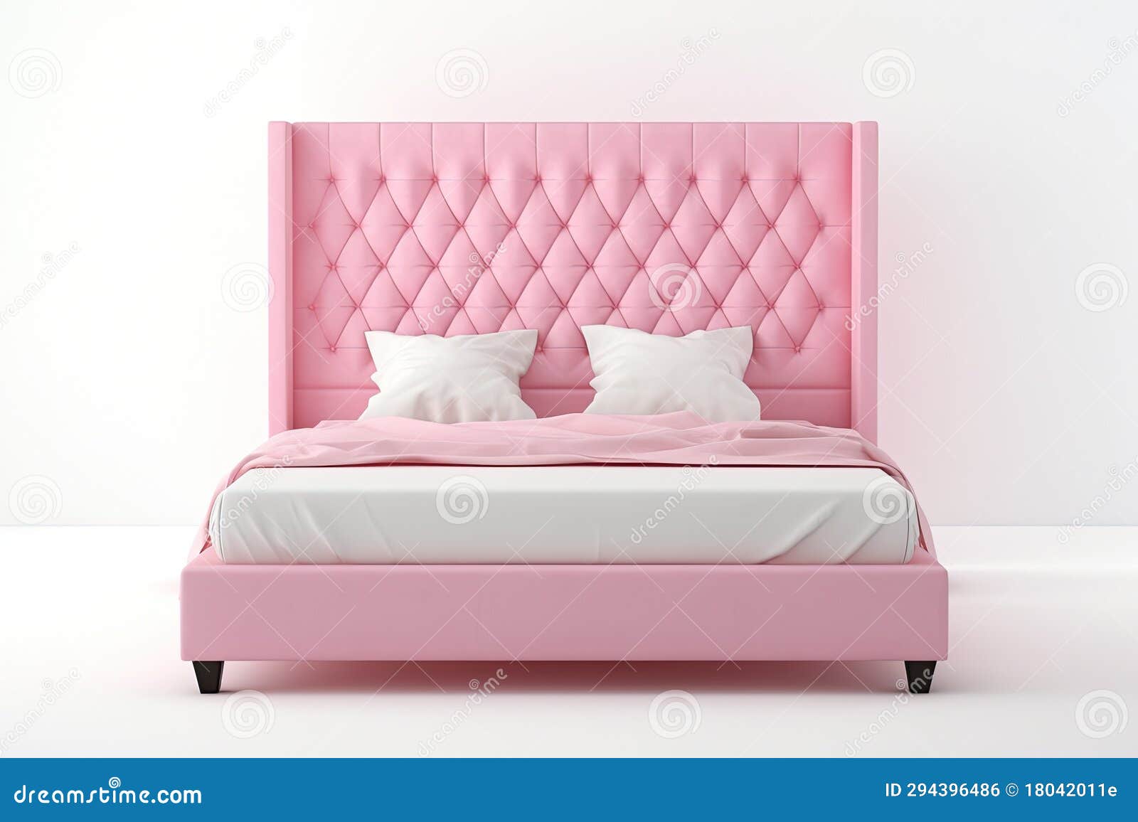 Pink Modern Bed on White Background Stock Illustration - Illustration ...