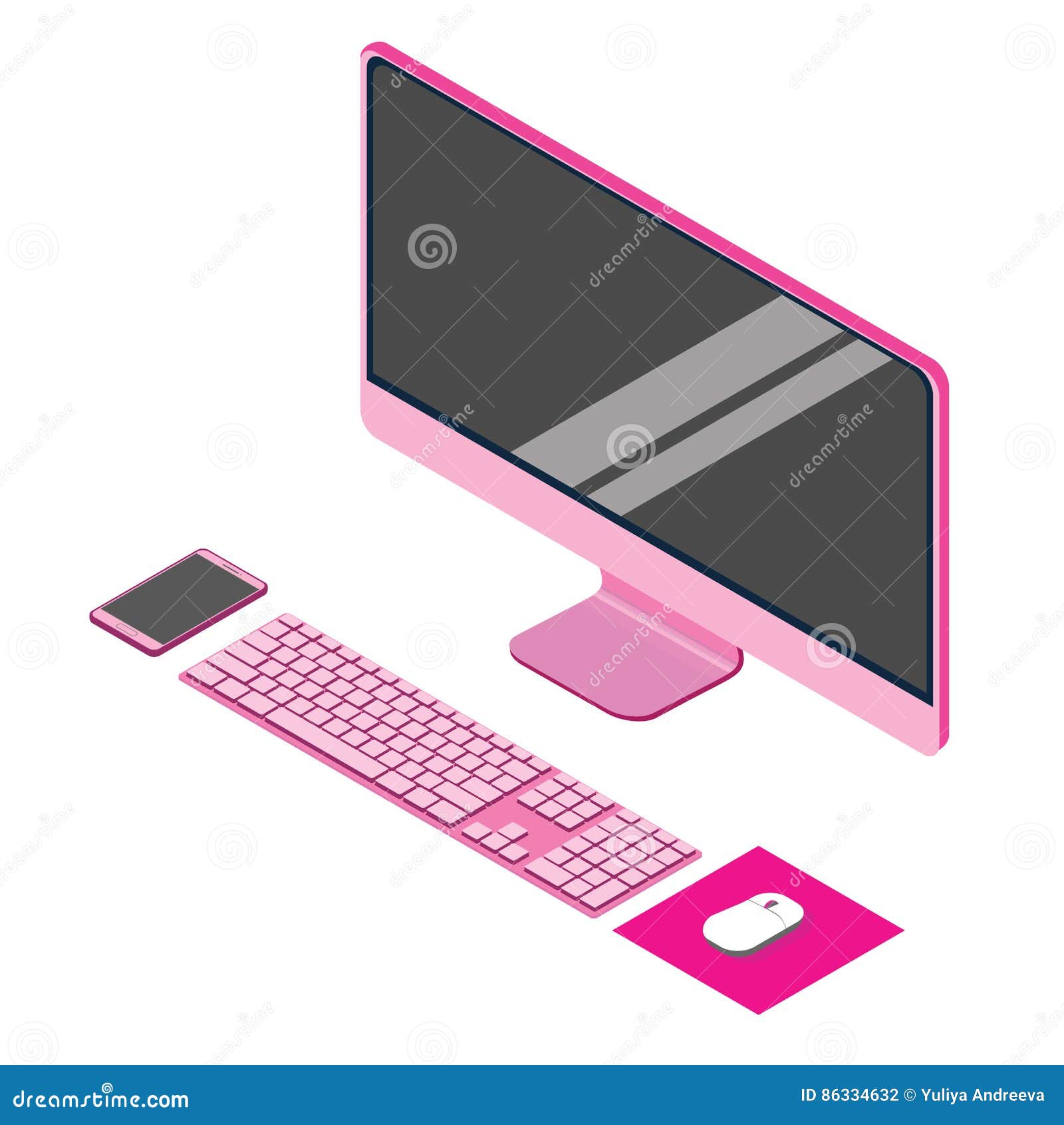 Pink Modern Flat Computer Desktop Isometric Illustration for Info ...