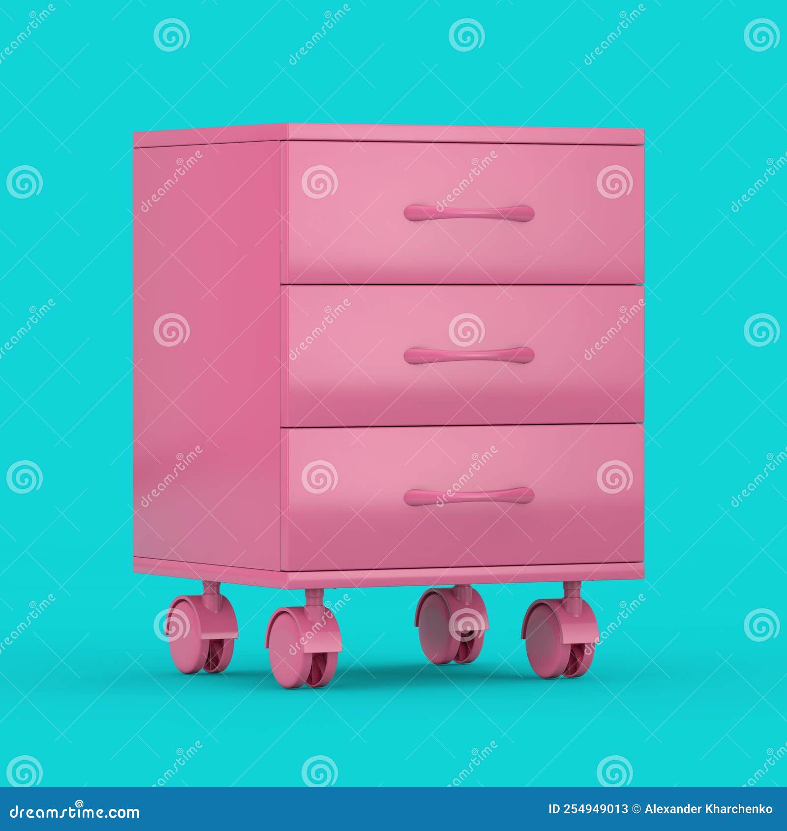 Pink Modern Room Bedside Table with Wheels in Duotone Style. 3d ...