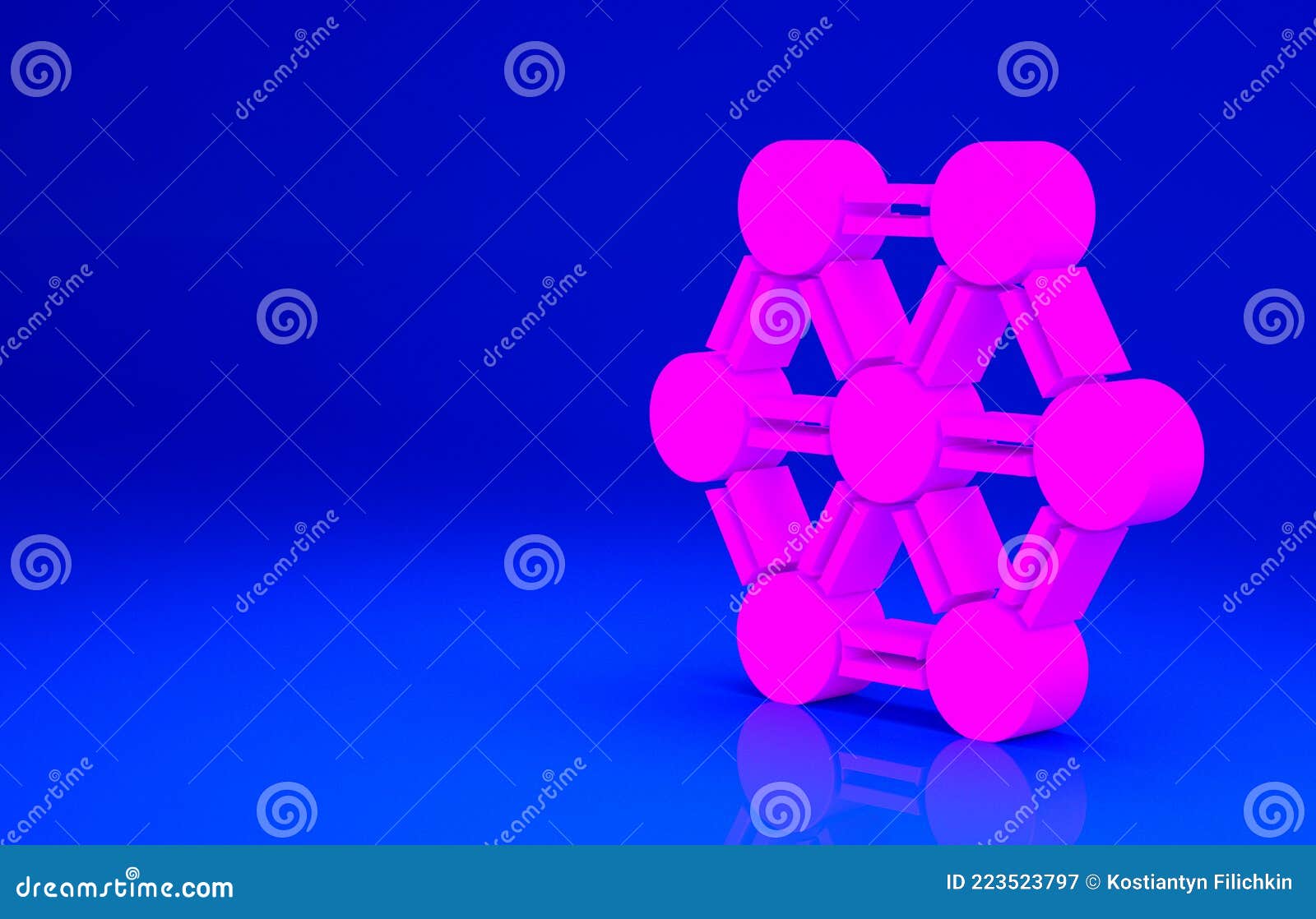 Pink Molecule Icon Isolated on Blue Background. Structure of Molecules ...