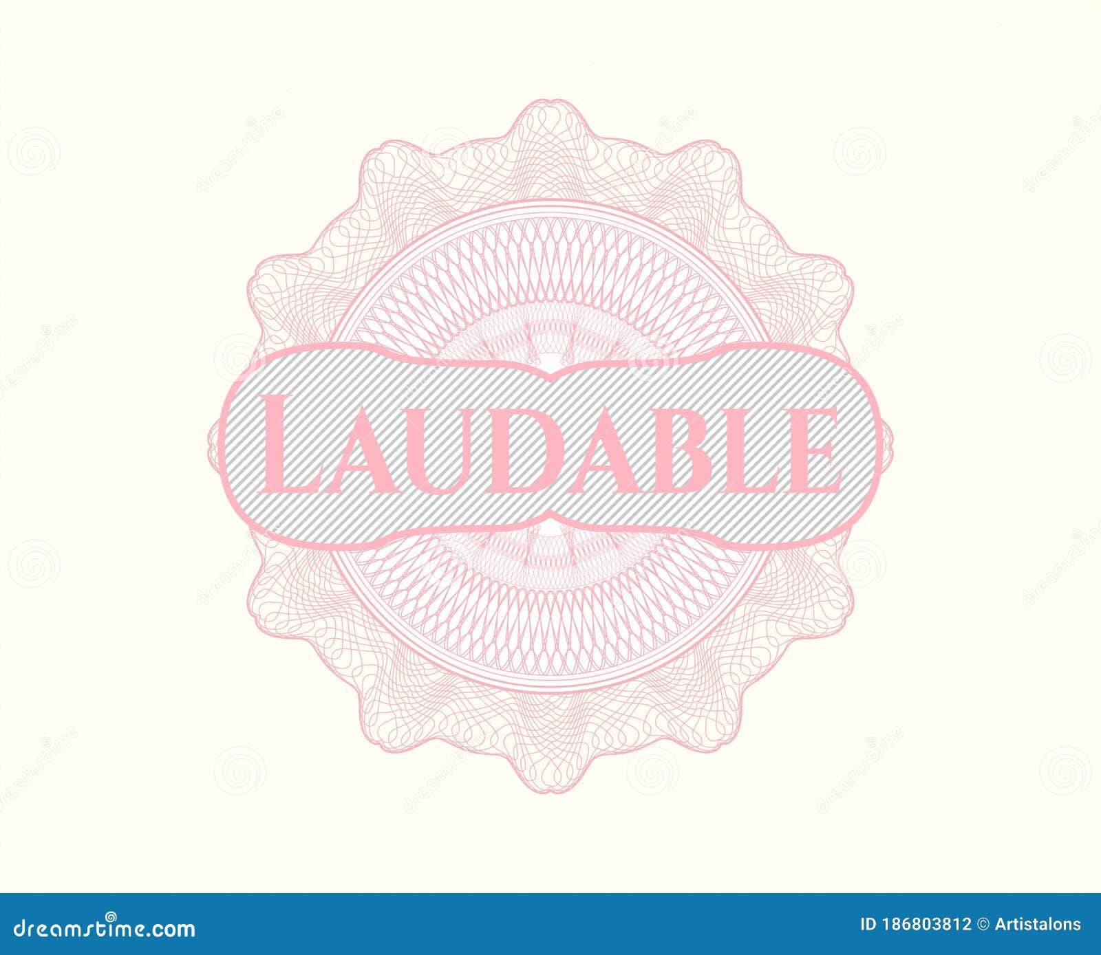 Pink Money Style Emblem or Rosette with Text Laudable Inside Stock ...