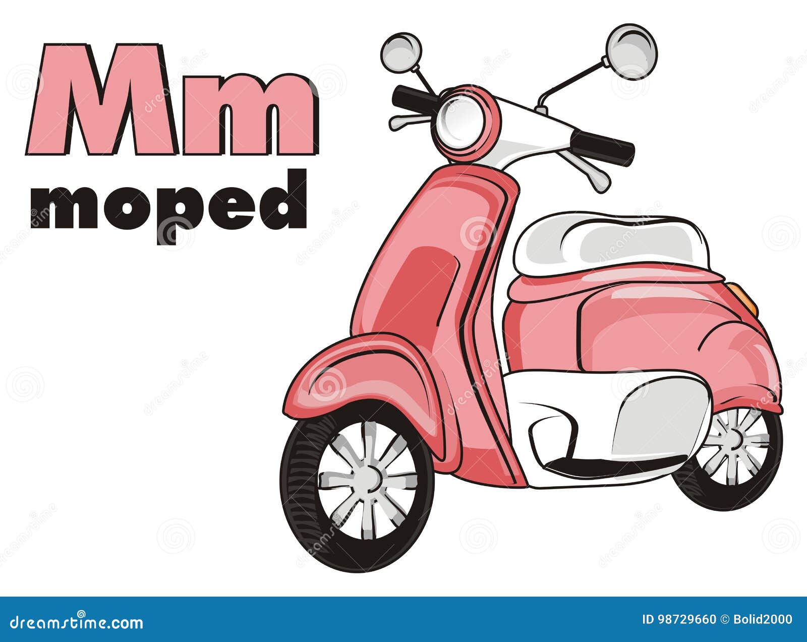 Pink moped and abc stock illustration. Illustration of wheels - 98729660