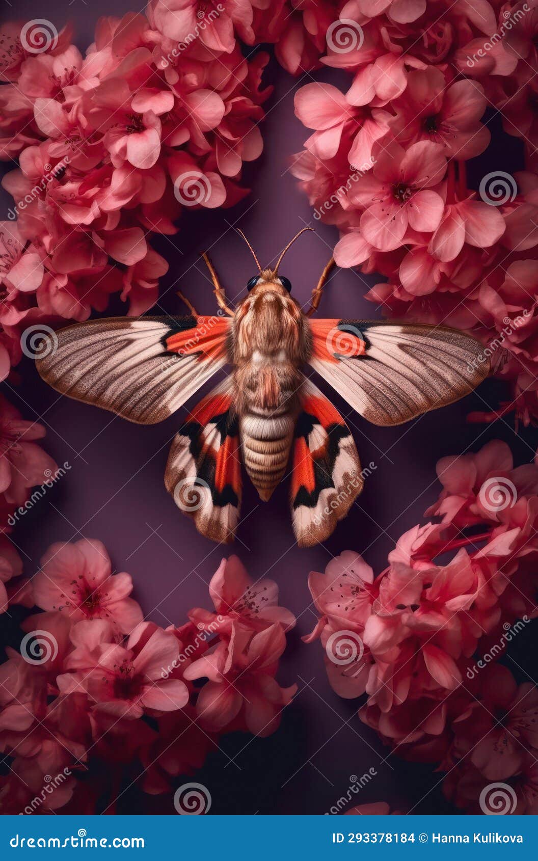Pink moth and flowers. stock illustration. Illustration of colorful ...