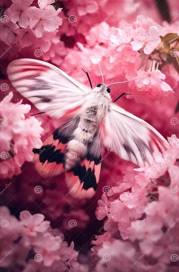Pink Moth and Pink Flowers. Stock Illustration - Illustration of floral ...