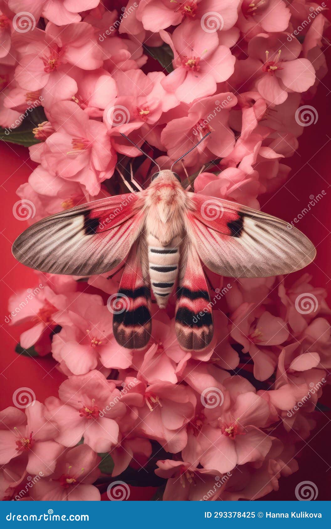 Pink Moth and Pink Flowers. Stock Illustration - Illustration of exotic ...