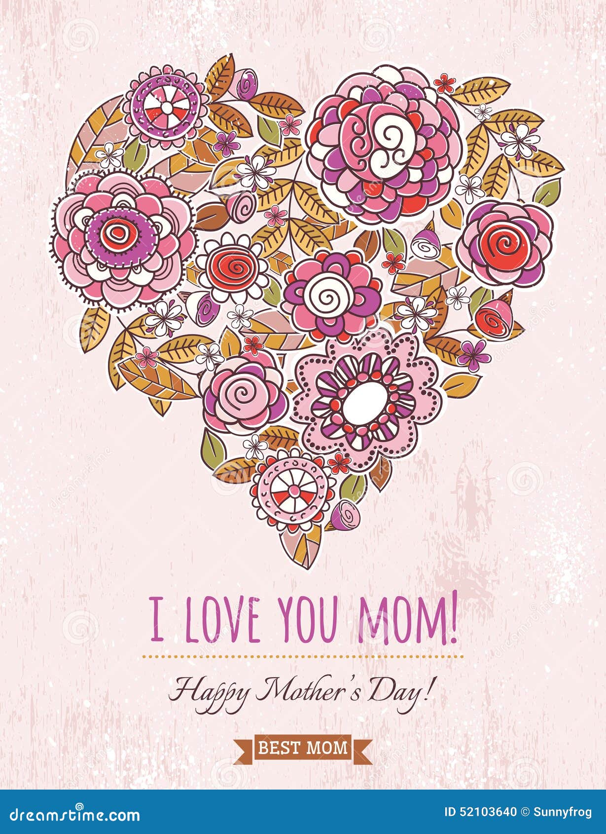 Pink Mothers Day Card With Big Heart Of Spring Flowers Vector Stock