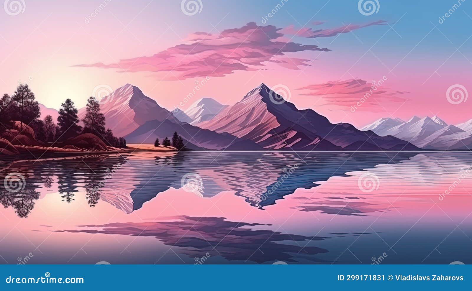 Pink Mountains Reflection of Sunset on the Mountains in the Lake Stock ...