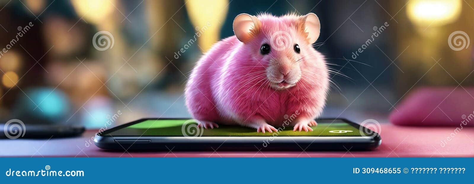 Pink Mouse Sits on the Tablet and Looks Stock Illustration ...