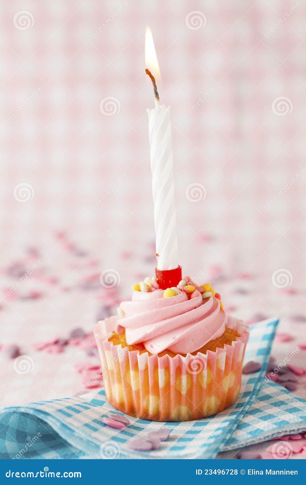 Pink muffin with candle stock photo. Image of dessert - 23496728