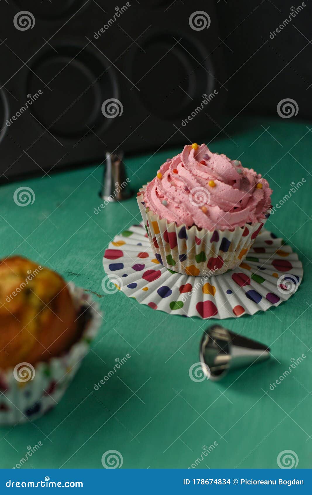 Pink Muffins stock photo. Image of sweet, muffins, colorful - 178674834