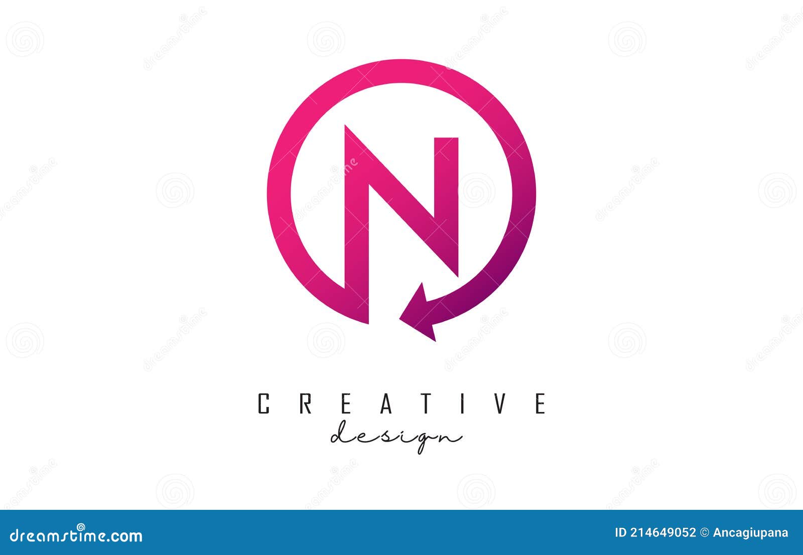 Pink N Letter Logo Design with Circle Frame and Arrow Stock Vector ...