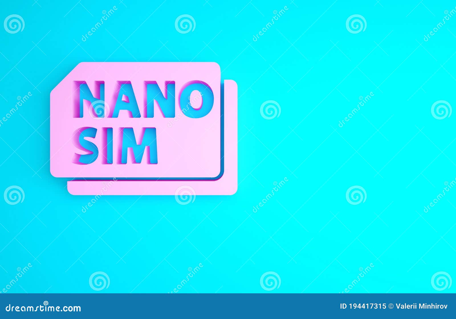 Pink Nano Sim Card Icon Isolated on Blue Background. Mobile and ...