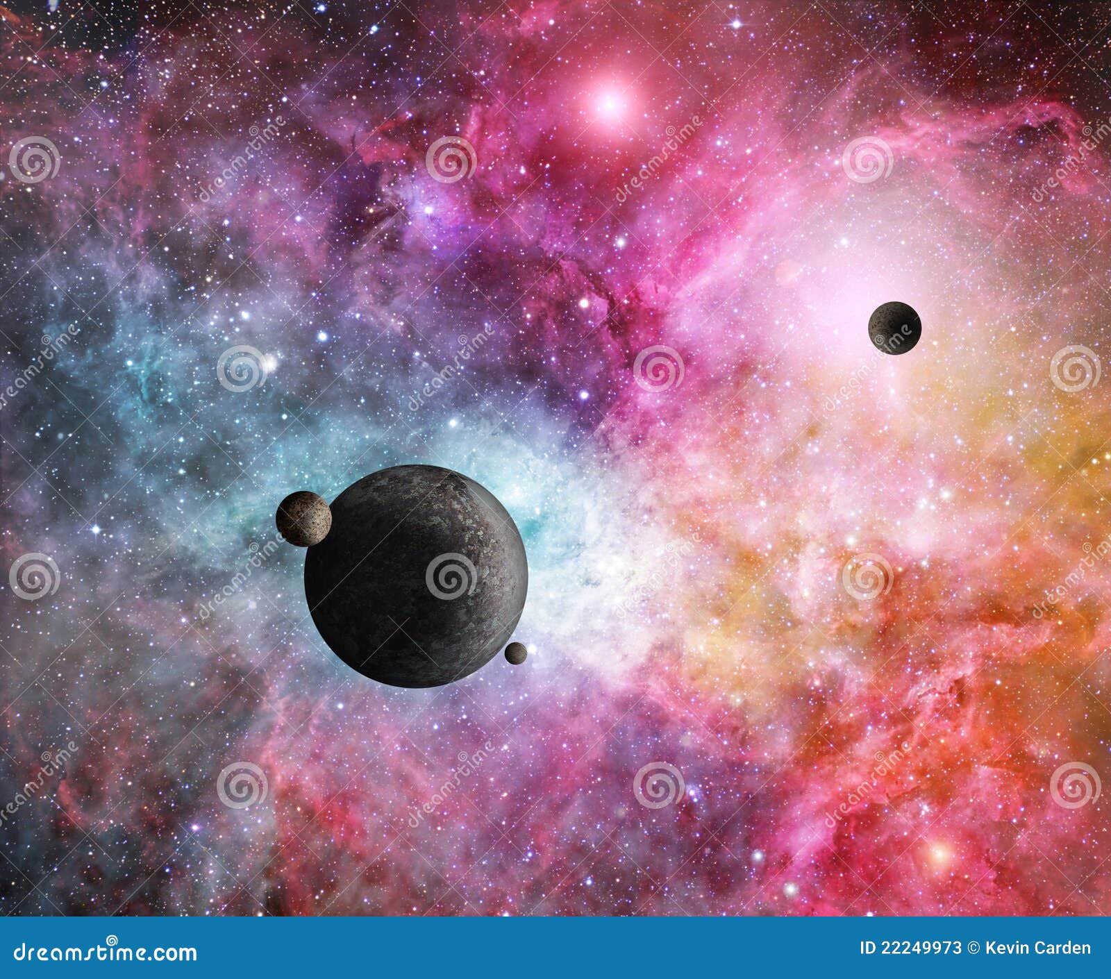 Pink nebula with planets stock illustration. Illustration of magical ...