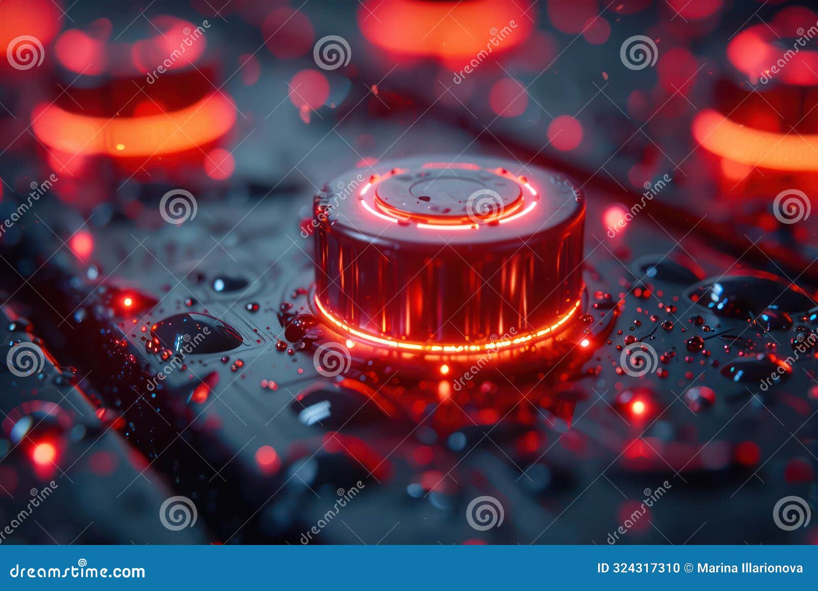 Pink Neon Button or Toggle Switch on Control Panel with Water Drops ...