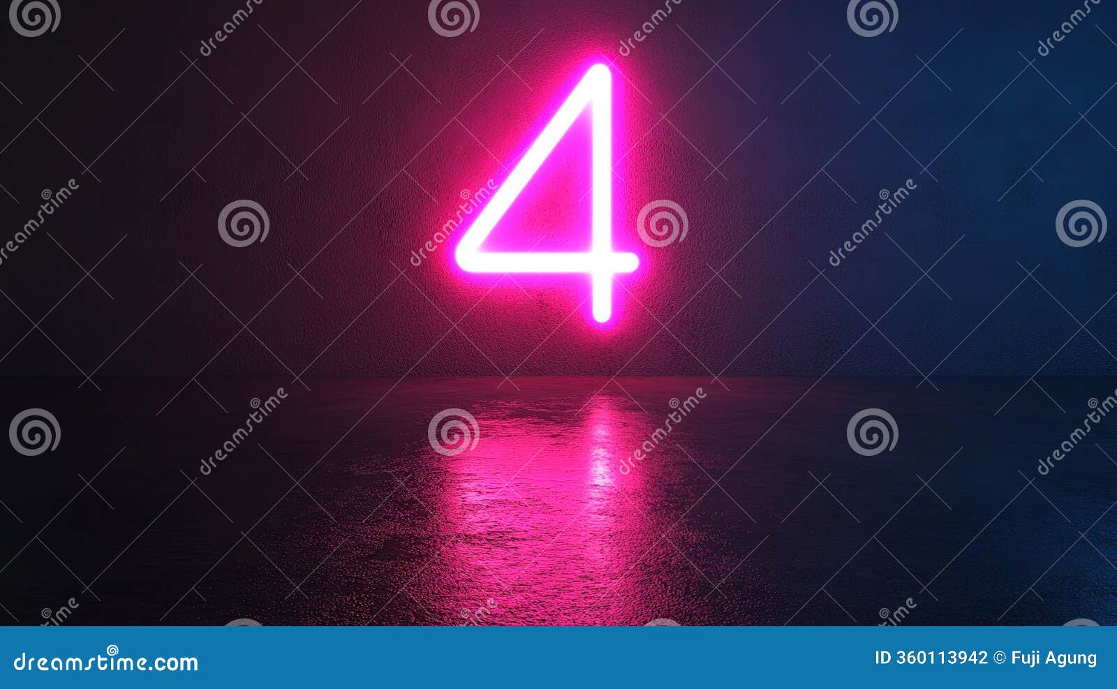 Pink Neon Four, Dark Room, Reflective Floor, Countdown Stock ...
