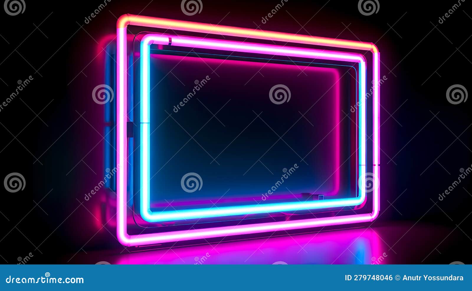 Pink Neon LED Light Frame with Copy Space for Banner Background and ...