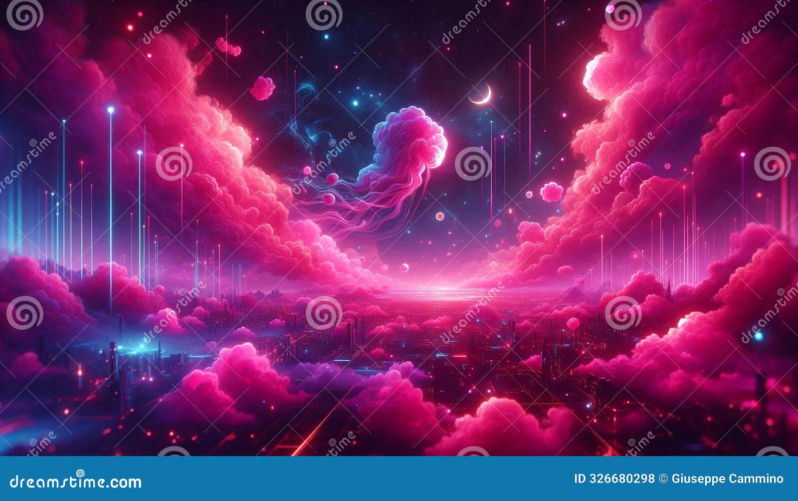 Pink Neon Light Smoke. Space Cloud Game Background Stock Illustration - Illustration of star ...