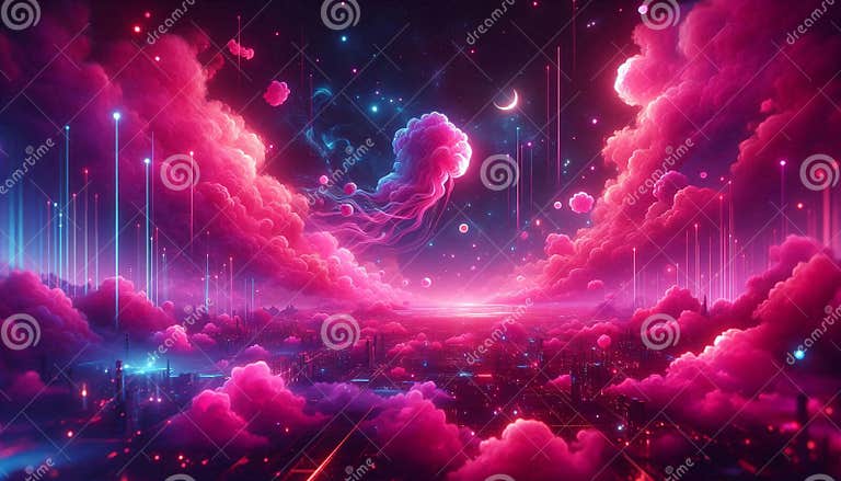 Pink Neon Light Smoke. Space Cloud Game Background Stock Illustration ...