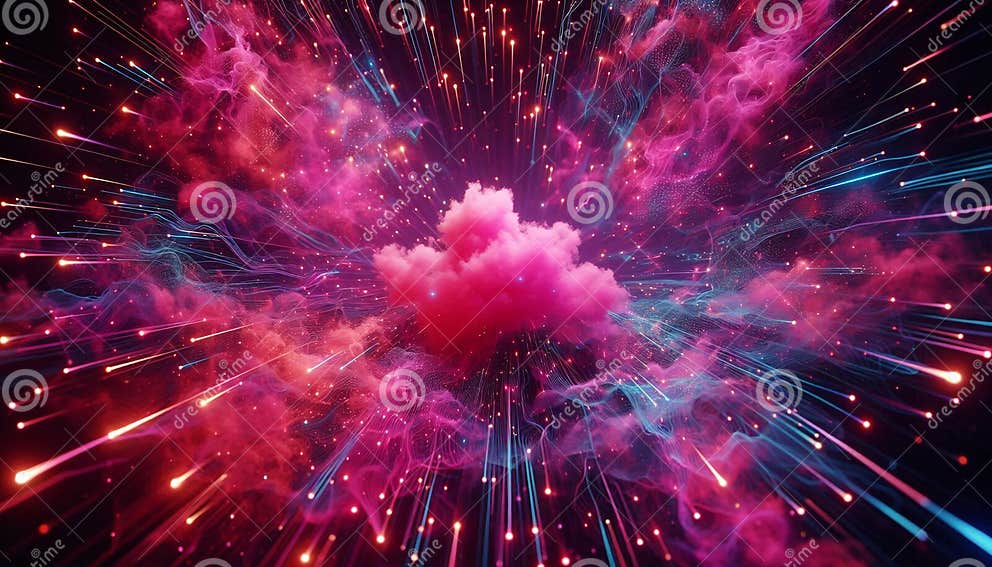 Pink Neon Light Smoke. Space Cloud Game Background Stock Illustration ...