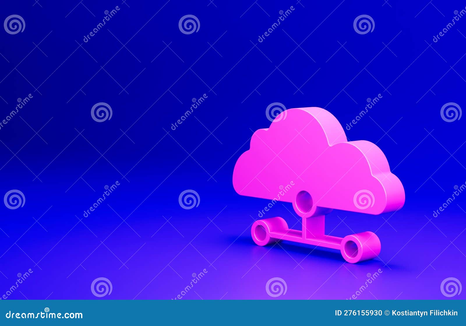 Pink Network Cloud Connection Icon Isolated on Blue Background. Social ...
