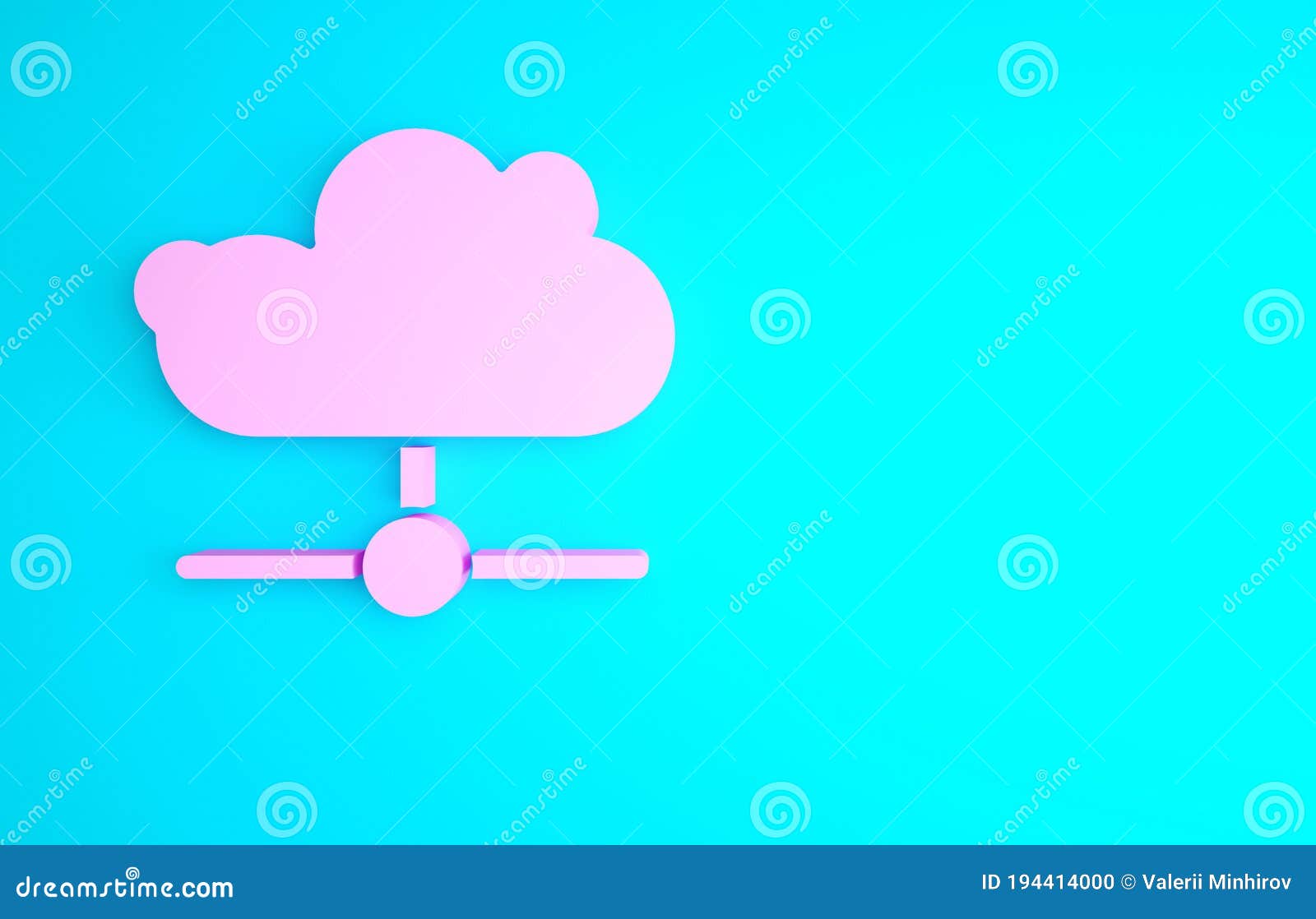 Pink Network Cloud Connection Icon Isolated on Blue Background. Social ...