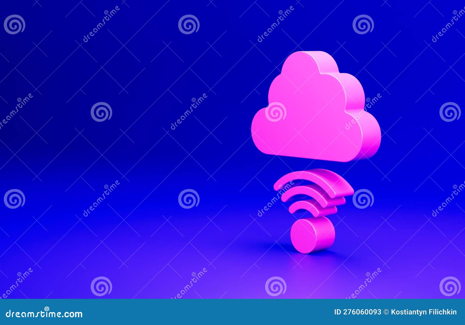Pink Network Cloud Connection Icon Isolated on Blue Background. Social ...