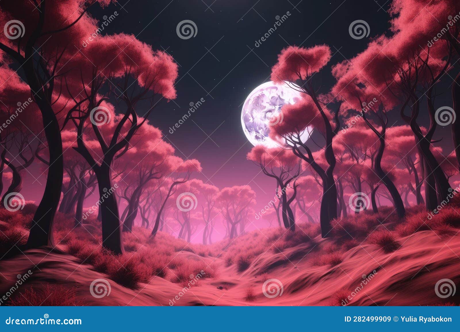 Pink Night Forest. Generate Ai Stock Illustration - Illustration of ...