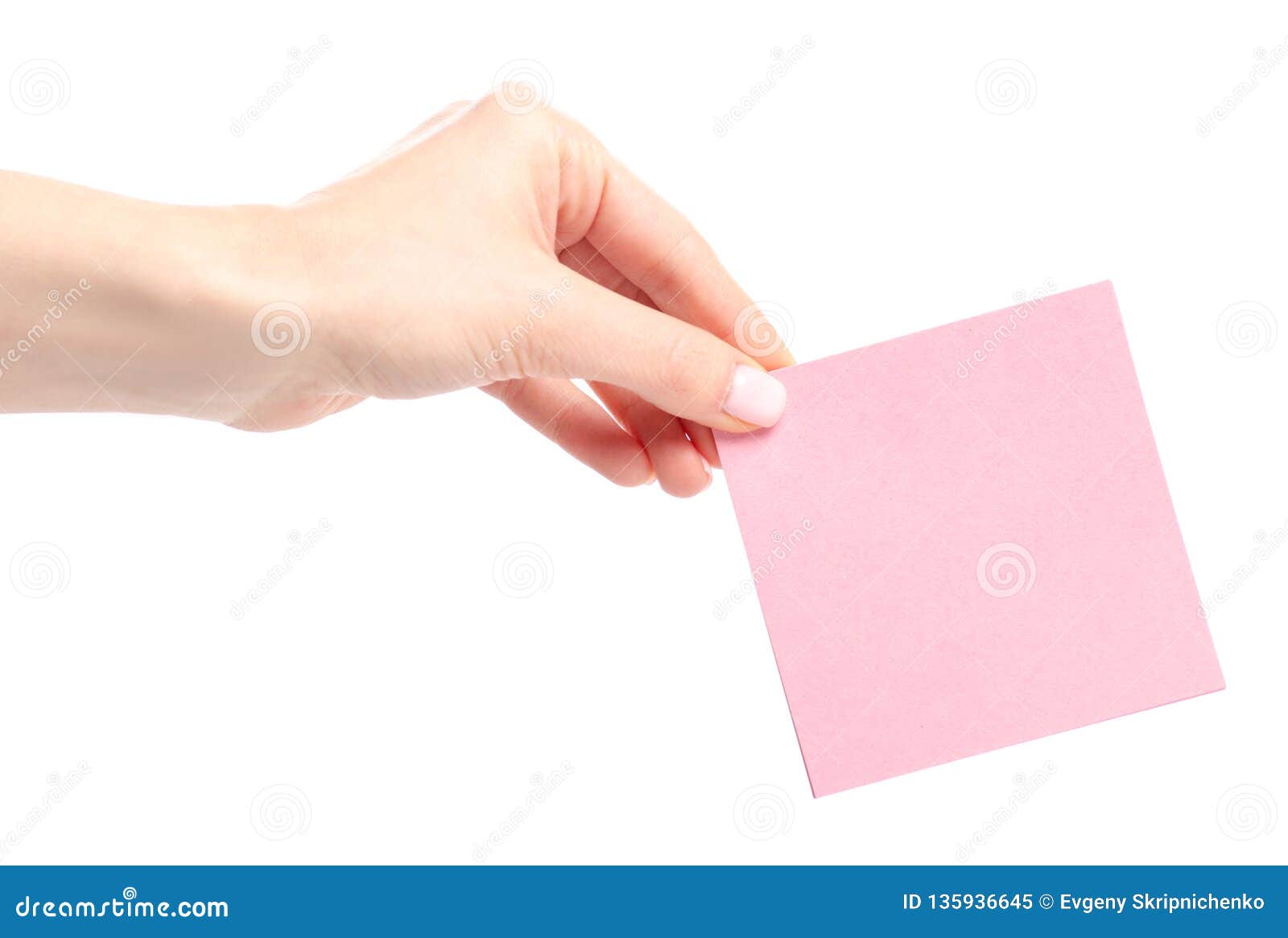 Pink note paper in hand stock image. Image of copy, closeup - 135936645